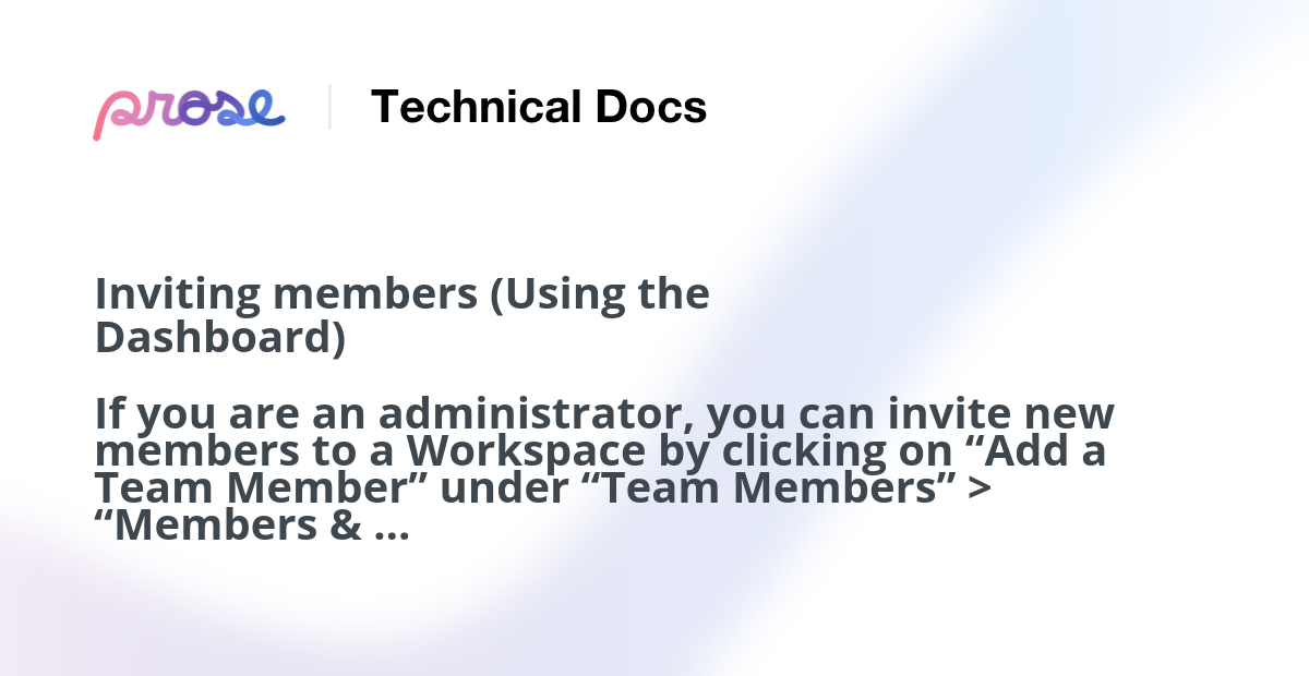 Inviting members (Using the Dashboard)