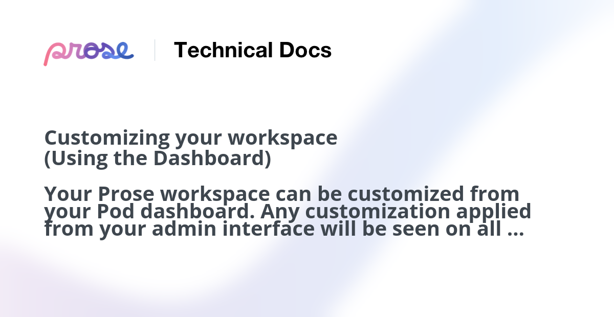Customizing your workspace (Using the Dashboard)